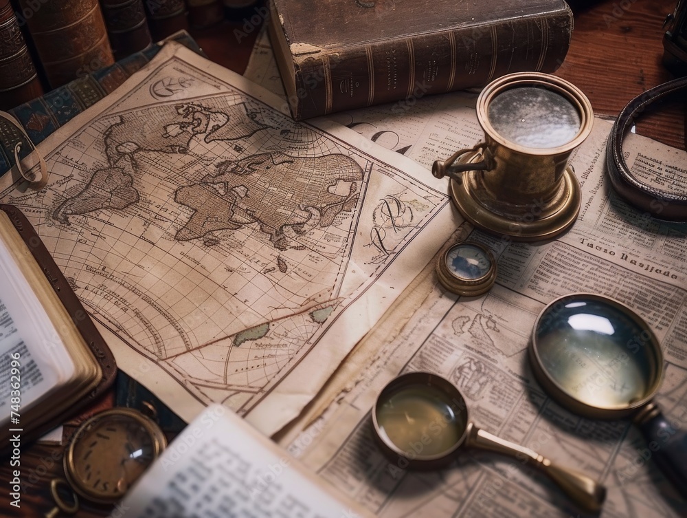 Retro study with ancient maps a Bible and artifacts from Old Testament ...