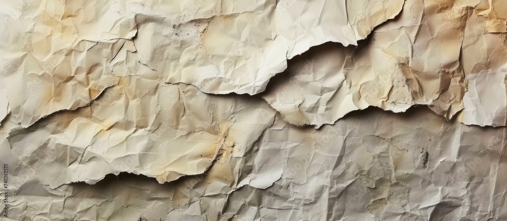 A detailed close-up view of a rock wall showing a prominent crack ...