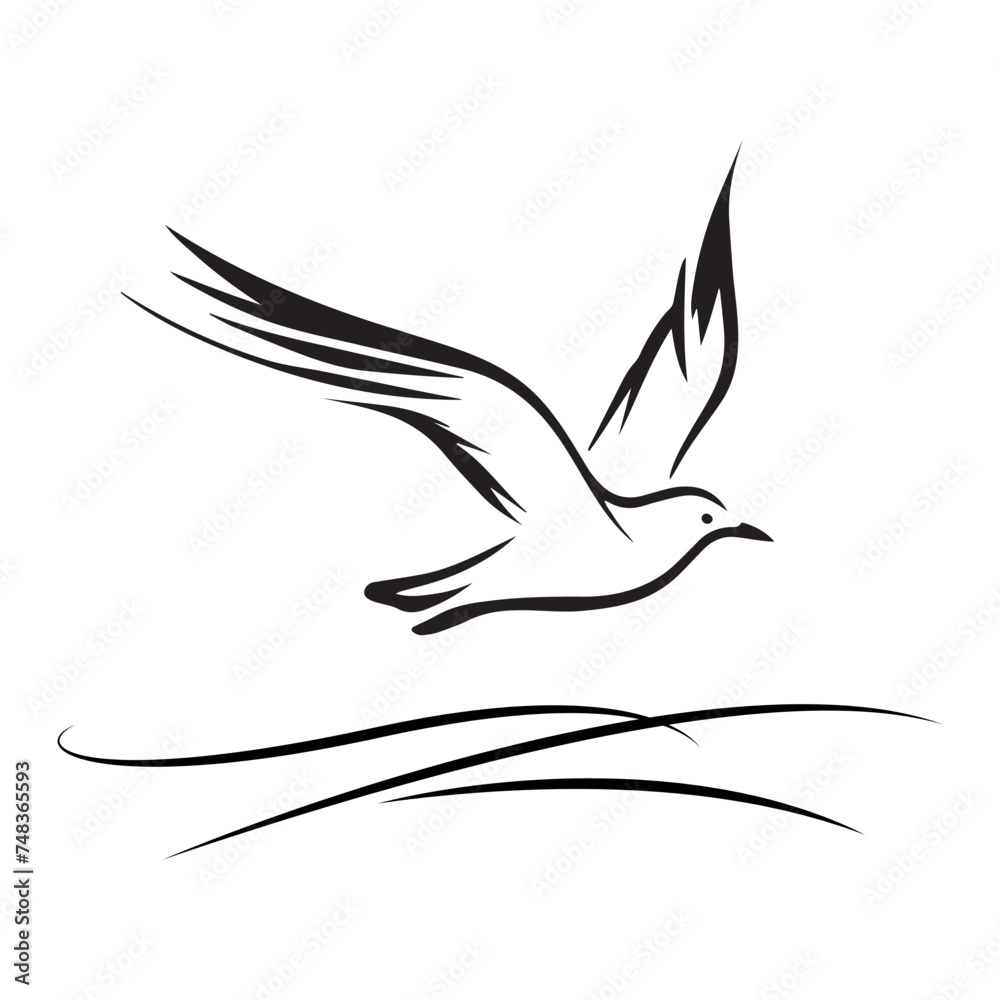 Dibujo de un ave volando estilo dibujo a mano y dibujo lineal Stock ...