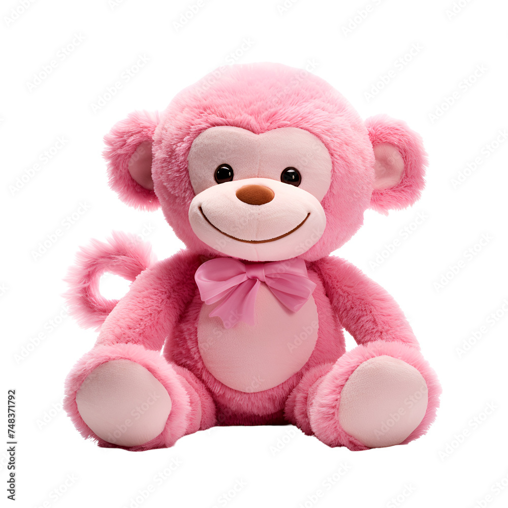 Cute Pink Plush Monkey Stuffed Animal Toys, Isolated on Transparent ...