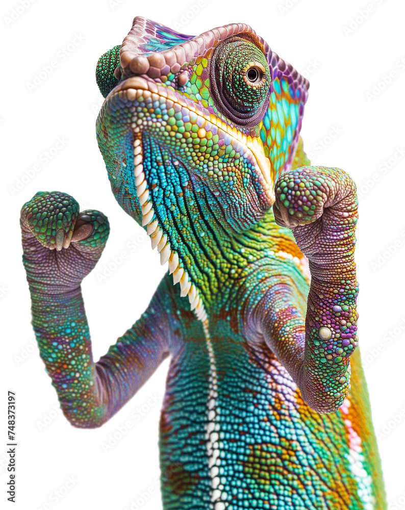 Beautiful Chameleon Standing Ready to Fight with His Fists Up Isolated ...