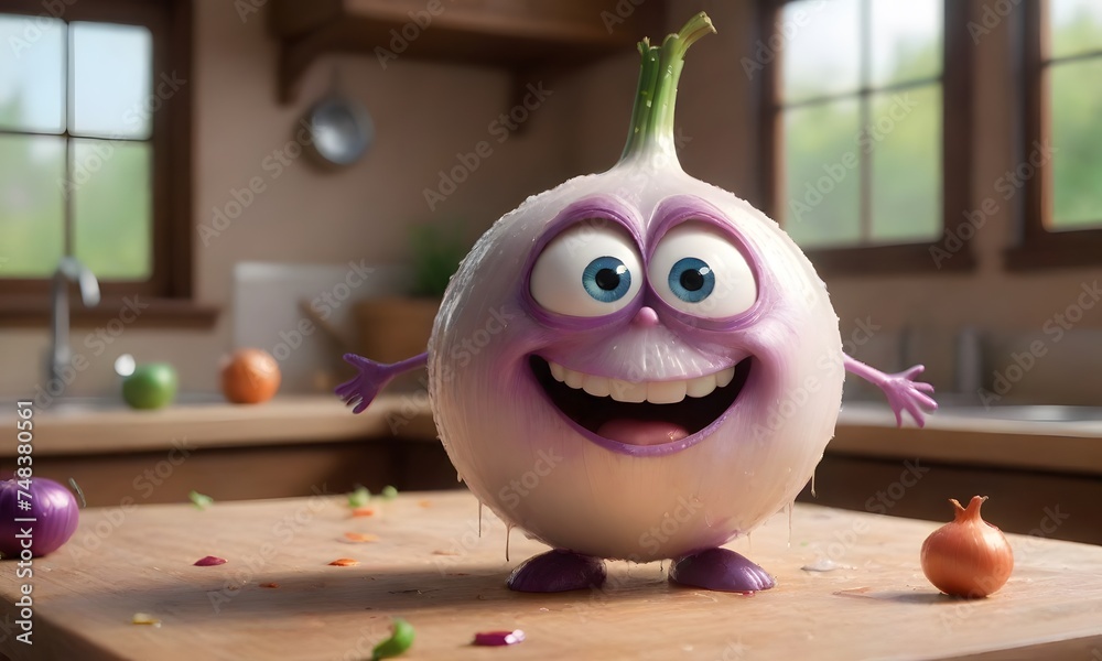 An adorable animated onion character with big, bright eyes sits on a ...