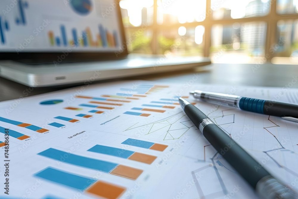 Business report featuring graphs and charts Illustrating the concept of ...