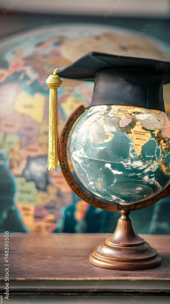 Graduated study abroad international Conceptual, Graduation hat on top ...