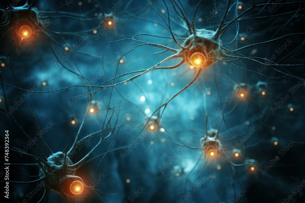 Individual Single neuron synapses. Axon brain cell impulse signal ...