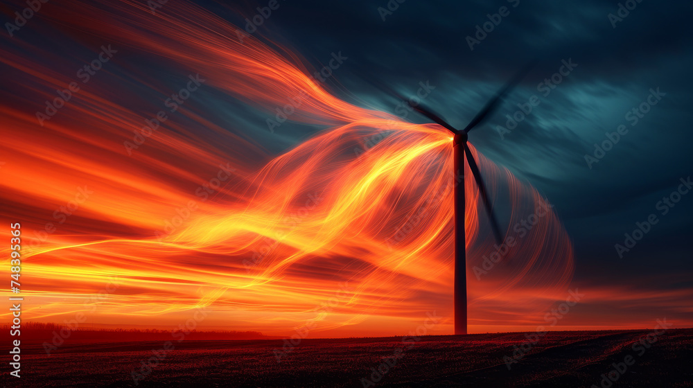 Wind turbine at night with visible wind lines in red Stock Illustration ...