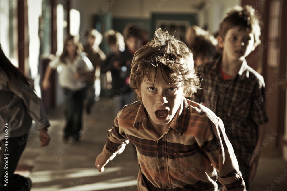 Kids mocking, laughing at victim, making fun of classmate. Children ...