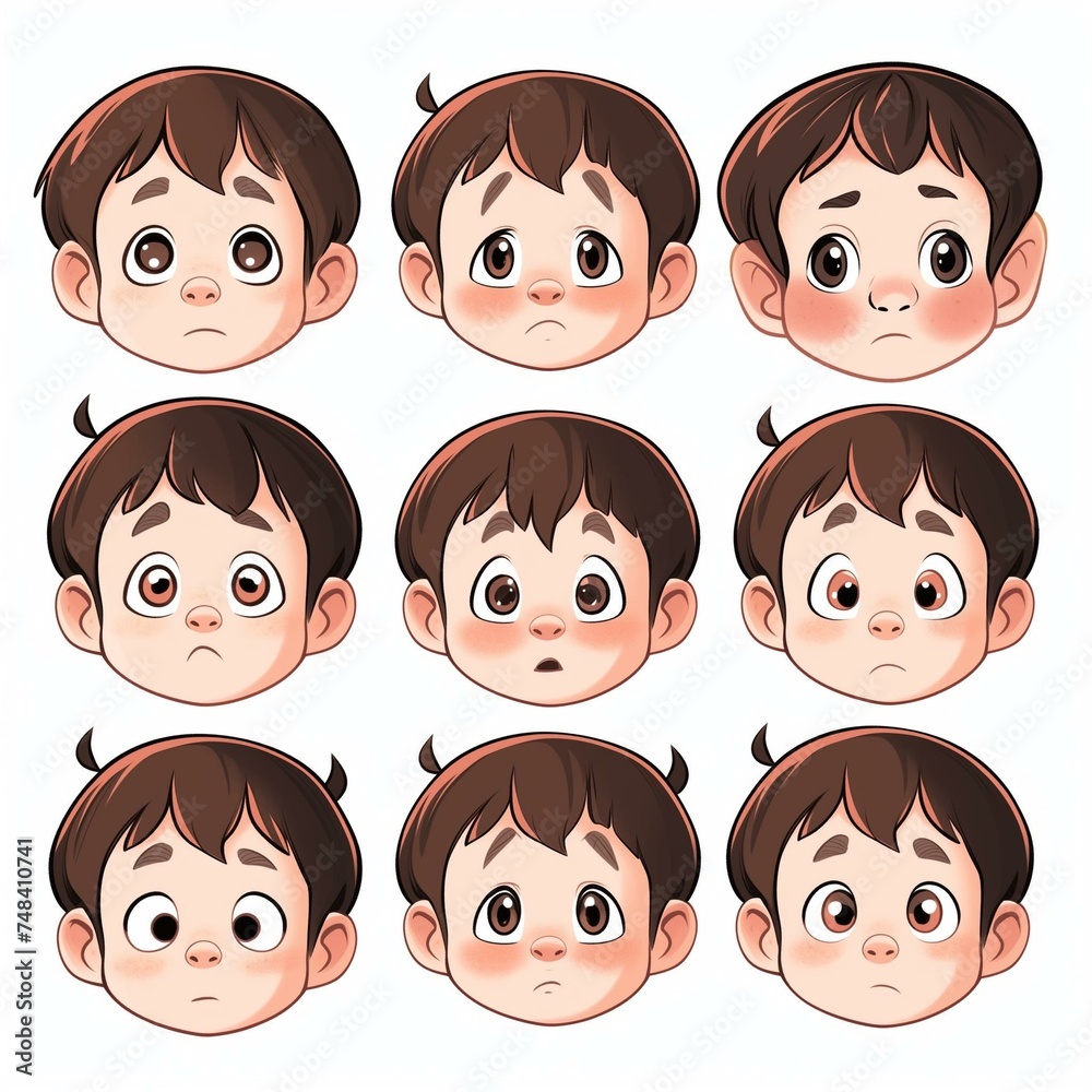 Set of Cartoon Boy Faces Showing Various Emotions and Expressions Stock ...