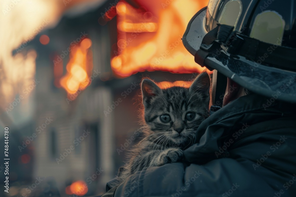 Feline Firefighter Friendship: Brave Fireman Cradles Rescued Kitten ...
