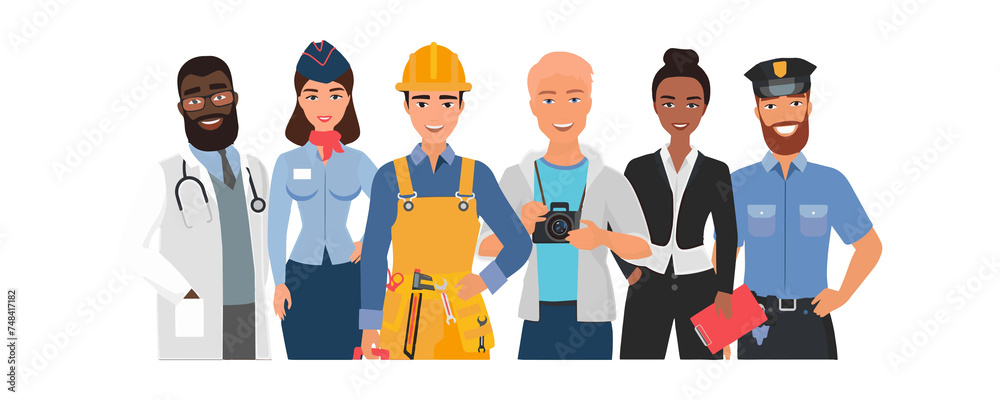 Diverse construction workers pose together, showcasing the different ...