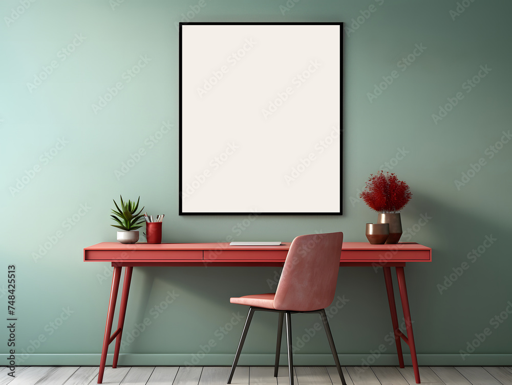 Interior design for work area with empty frame, Destop on work area ...