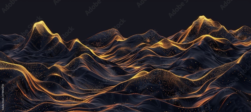 A computer-generated depiction of a towering mountain range, showcasing ...