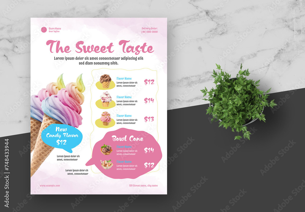 Colorful Ice Cream List Variant Menu Stock Template | Adobe Stock