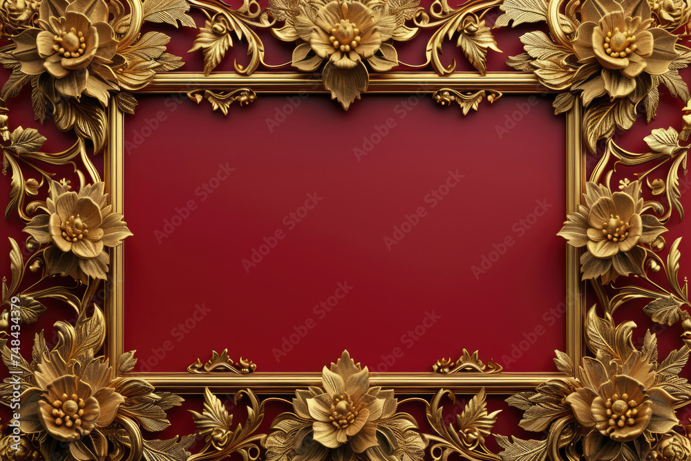 Vintage gold frame with clipping path,Kanok Chada Lai Thai Golden ...