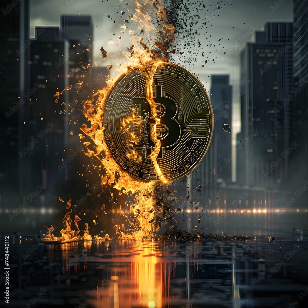Foto de bitcoin halving concept, coin split in half, half of coin ...
