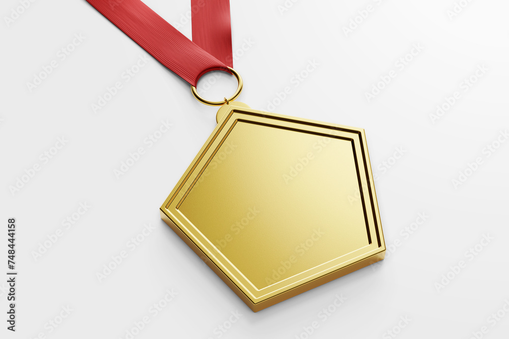 achievement award pentagon five sided shape gold medal medallion with ...