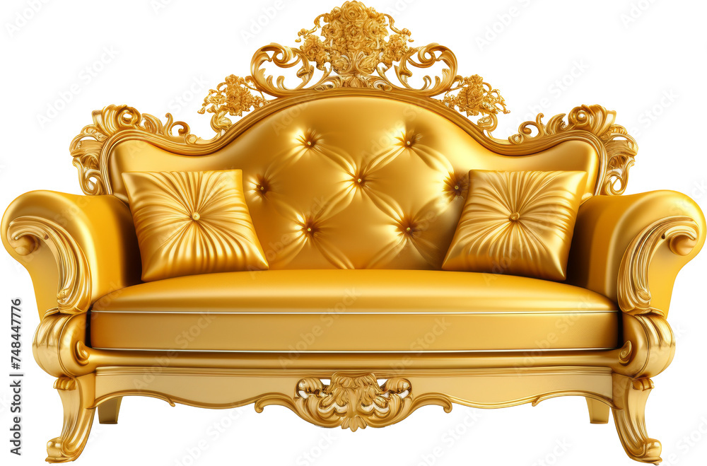 golden luxury couch,sofa bed golden color isolated on white or ...