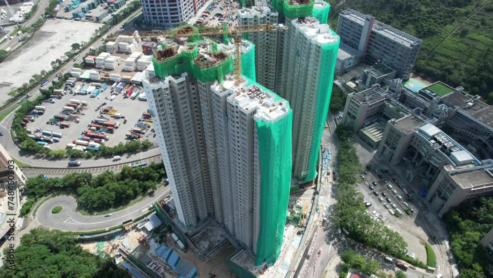 High-rise residential buildings under construction in Tsing Yi near ...