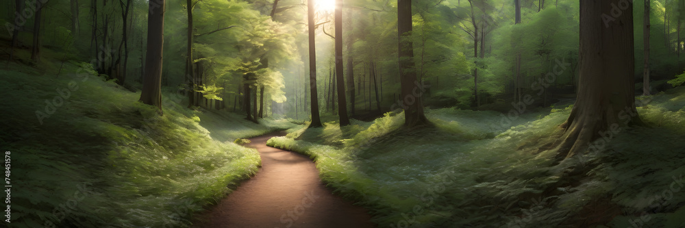 Wandering Trails: A 3:1 Banner Unveiling a Winding Path Through Dense ...