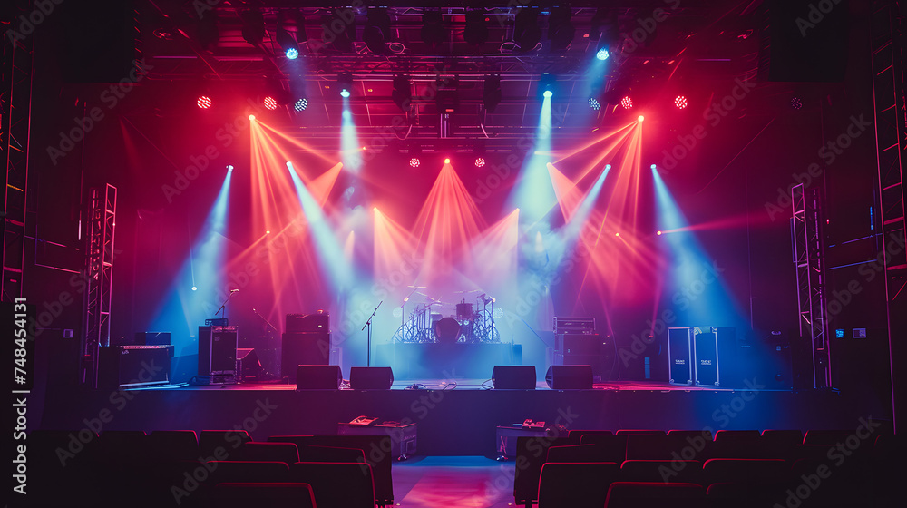 Live stage production being built in a center stage type venue. Stage ...
