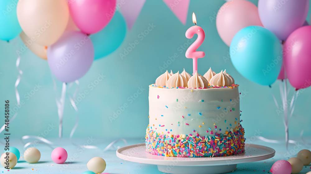 number 2 candle on a second year birthday or anniversary cake ...