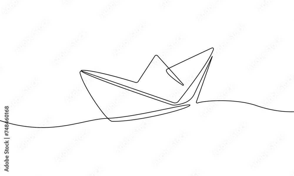 Continuous Line Drawing of Paper Boat Black Sketch Isolated on White ...
