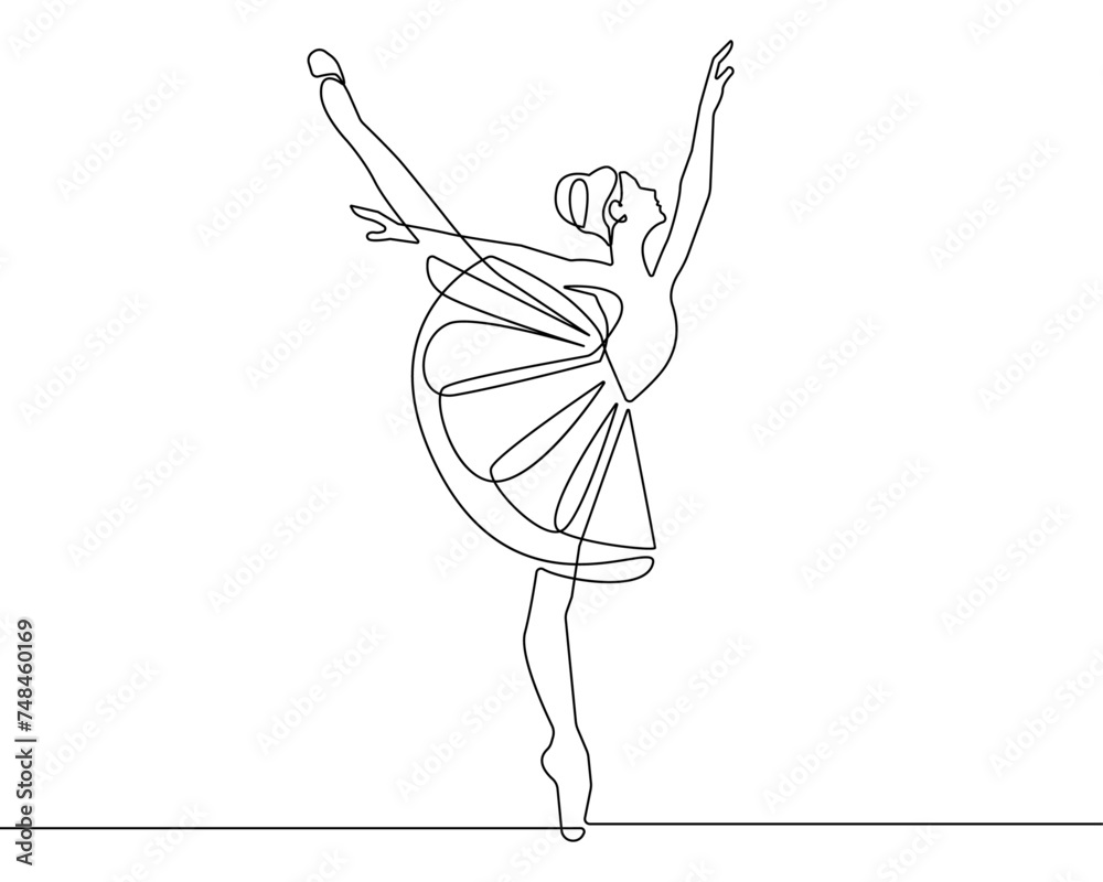 Ballerina Silhouette Continuous One Line Drawing. Woman Dancer Abstract ...