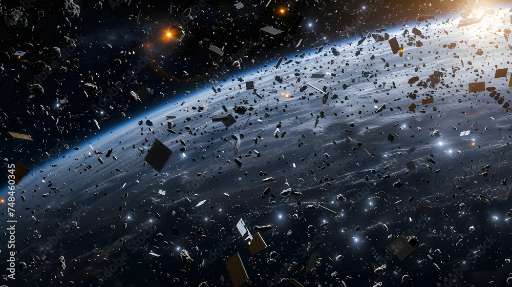 Space junk, space debris, floating in space, or earth atmosphere ...