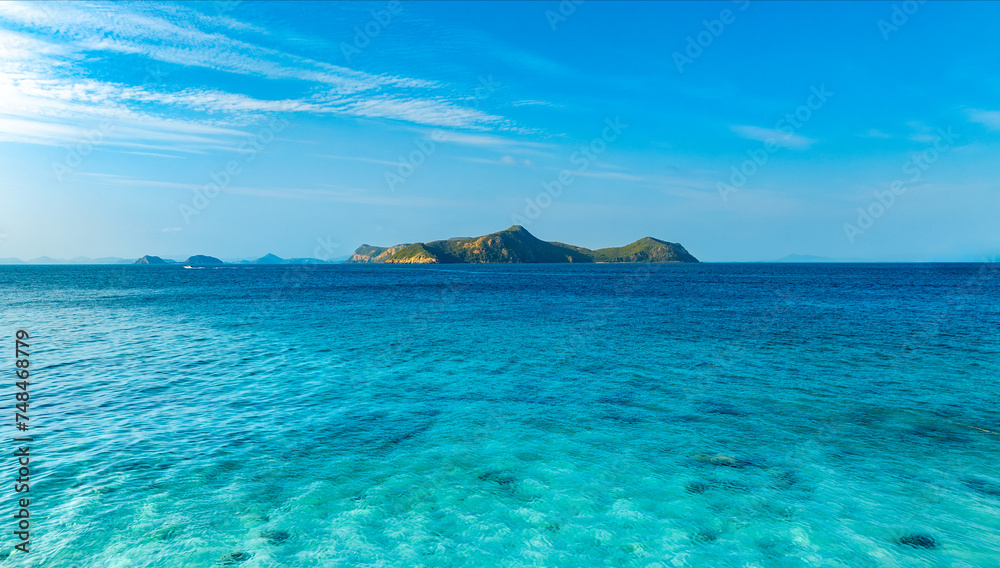 Nature of clear blue water overlooking summer sea beach with sunshine ...