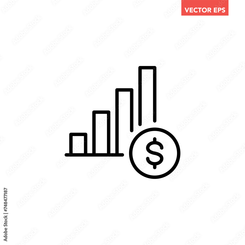 Single black financial growing graph line icon, simple positive ...