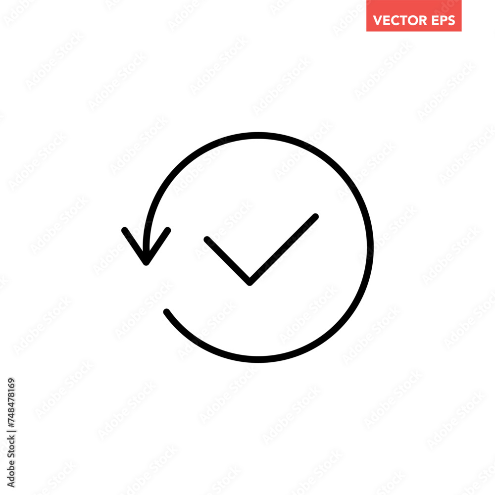 Black round checking process sync approved icon, simple turning arrows ...