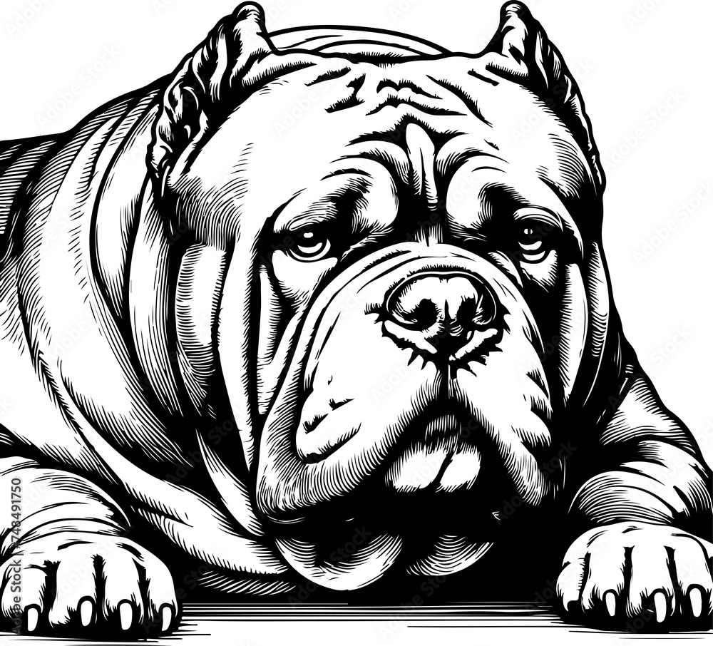 american bully dog pet portrait in line art or stencil art illustration ...