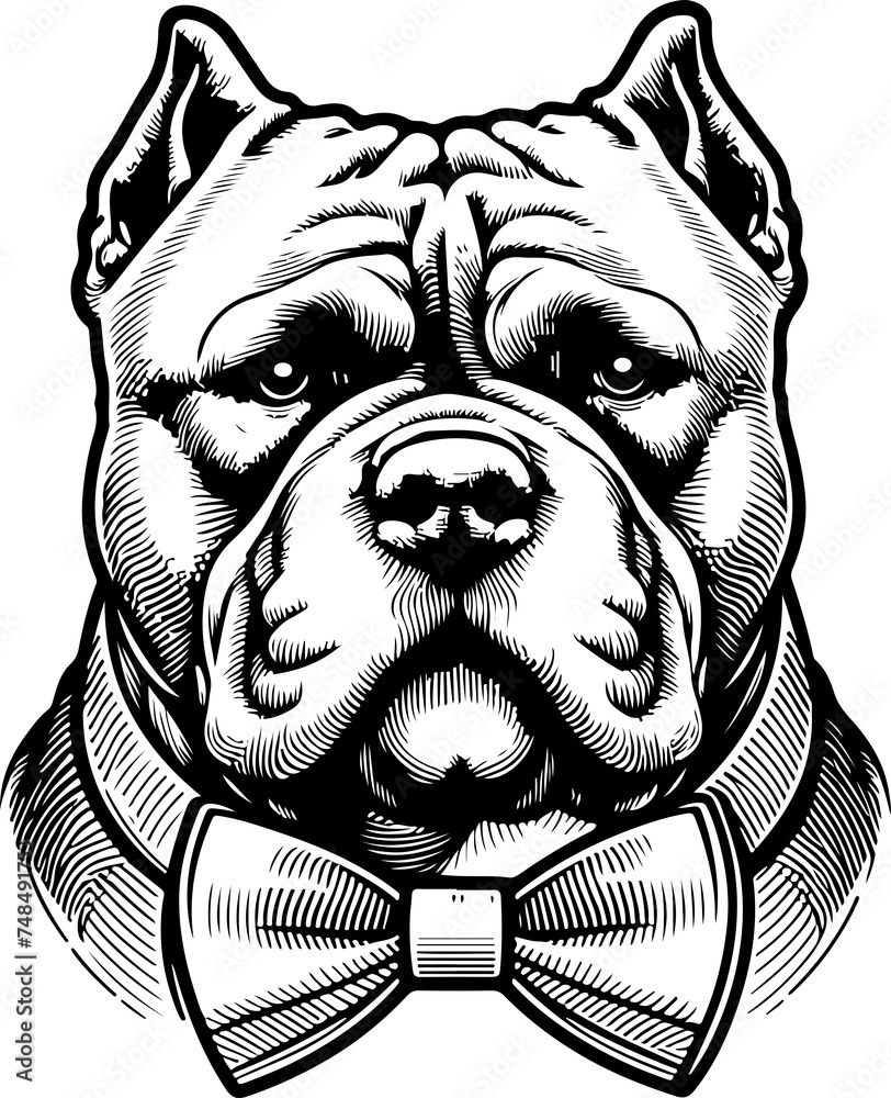 american bully dog pet portrait in line art or stencil art illustration ...