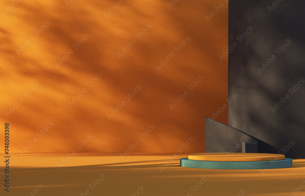 Multiple 3D render platforms with back walls, colorful and multi ...