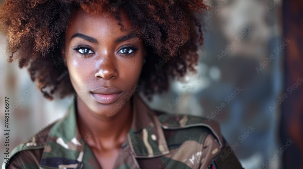 Woman in the army, portrait of a female soldier in military uniform ...