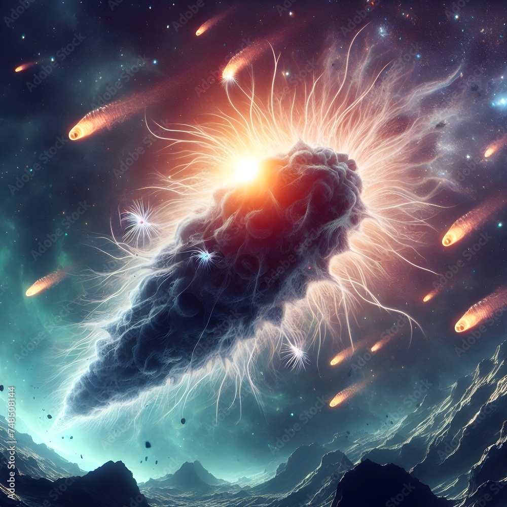 Alien extra-terrestrial life forms, micro-organisms, floating in cosmic ...