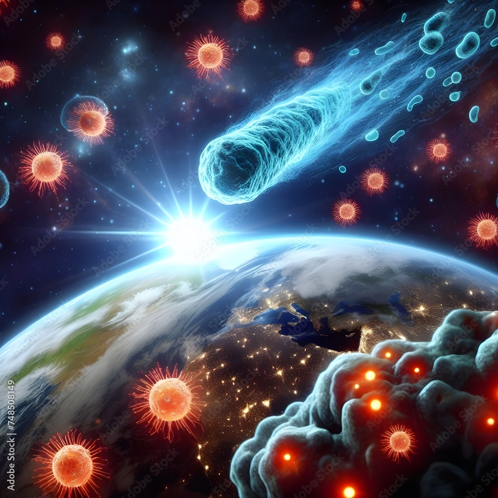 Alien extra-terrestrial life forms, micro-organisms, floating in cosmic ...
