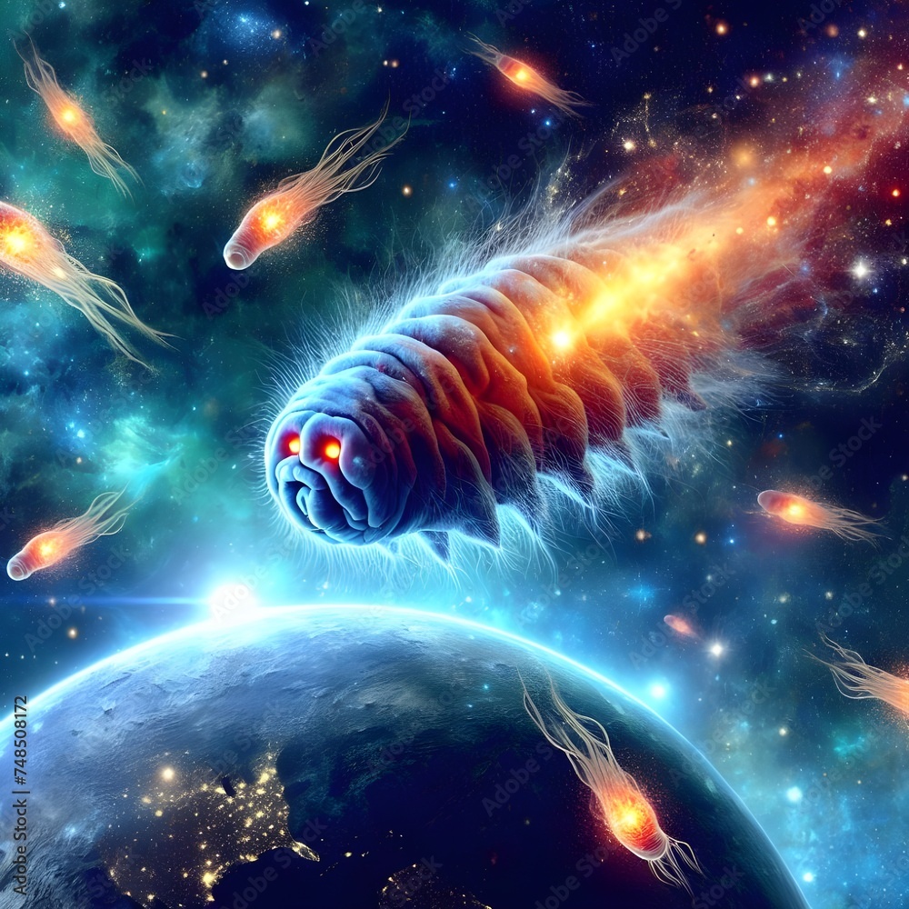 Alien extra-terrestrial life forms, micro-organisms, floating in cosmic ...