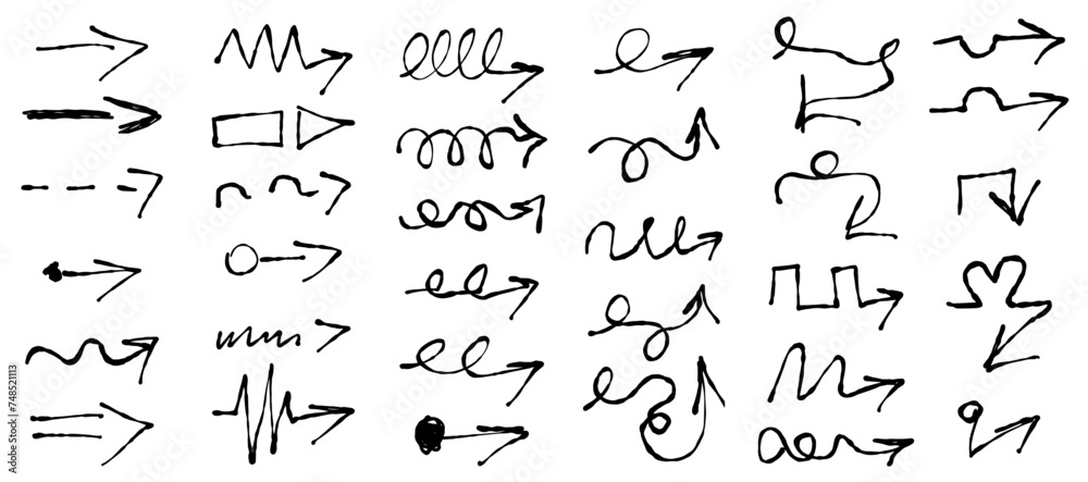 Big Set Doodle Hand Drawing elements isolated on white backdrop. Trace ...