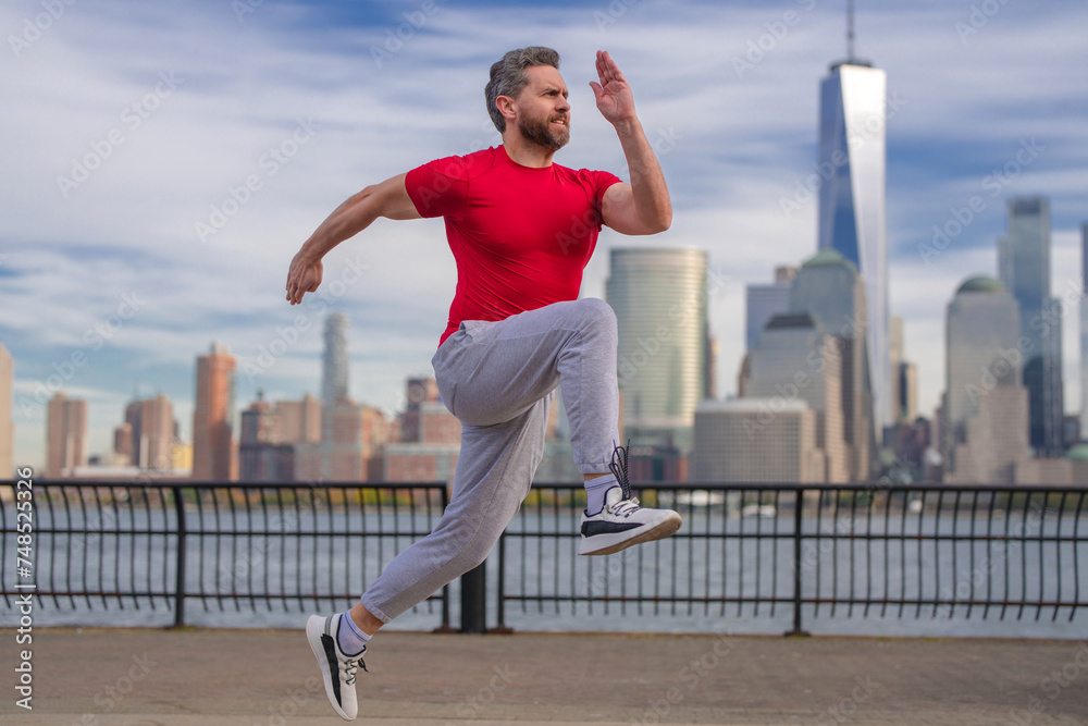 Runner man. Healthy sport. Man running in New York City. Fitness man ...