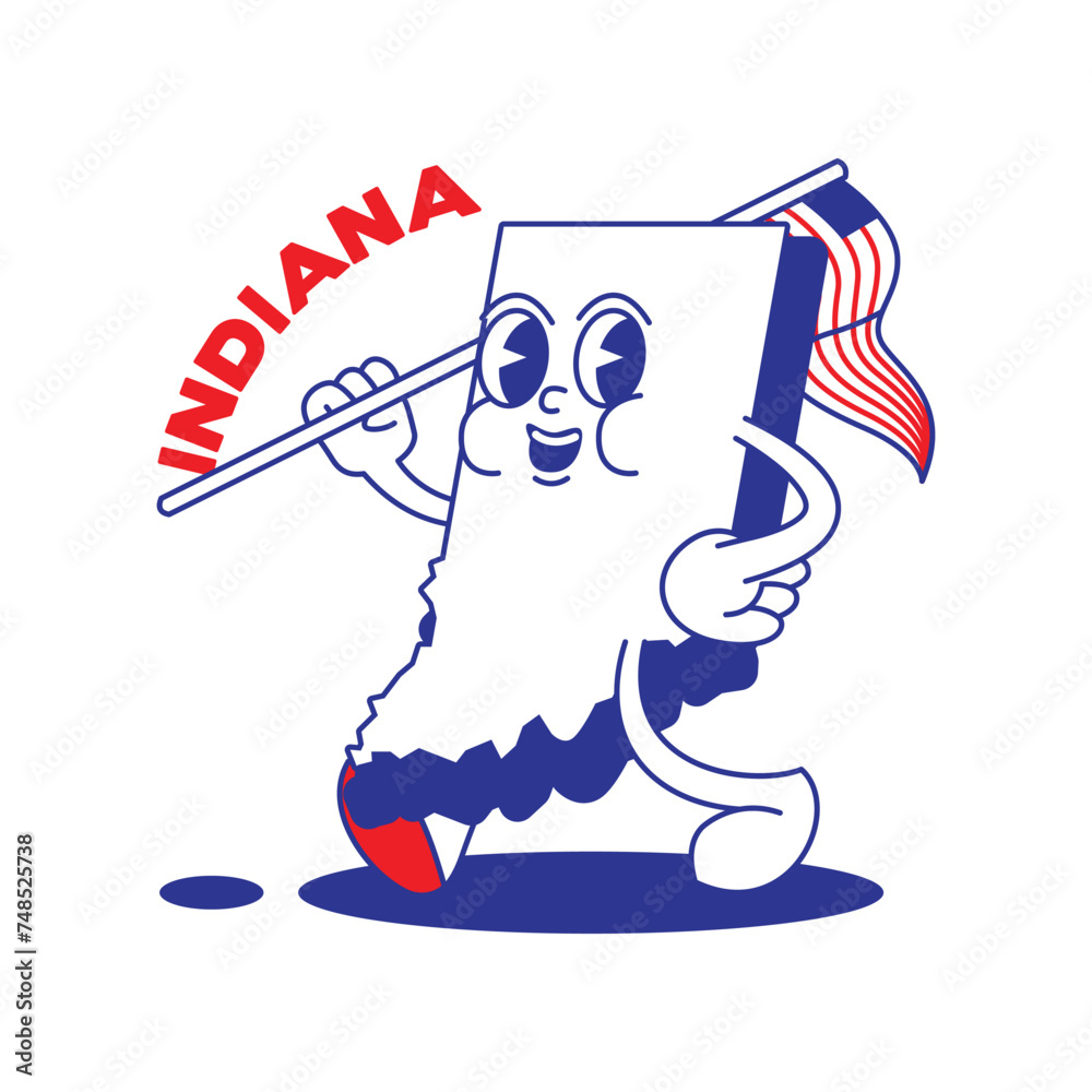 Indiana State retro mascot with hand and foot clip art. USA Map Retro ...