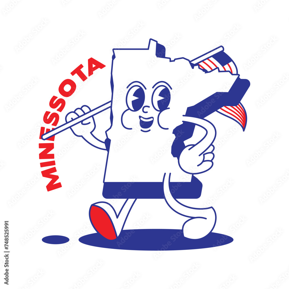 Minnesota State retro mascot with hand and foot clip art. USA Map Retro ...