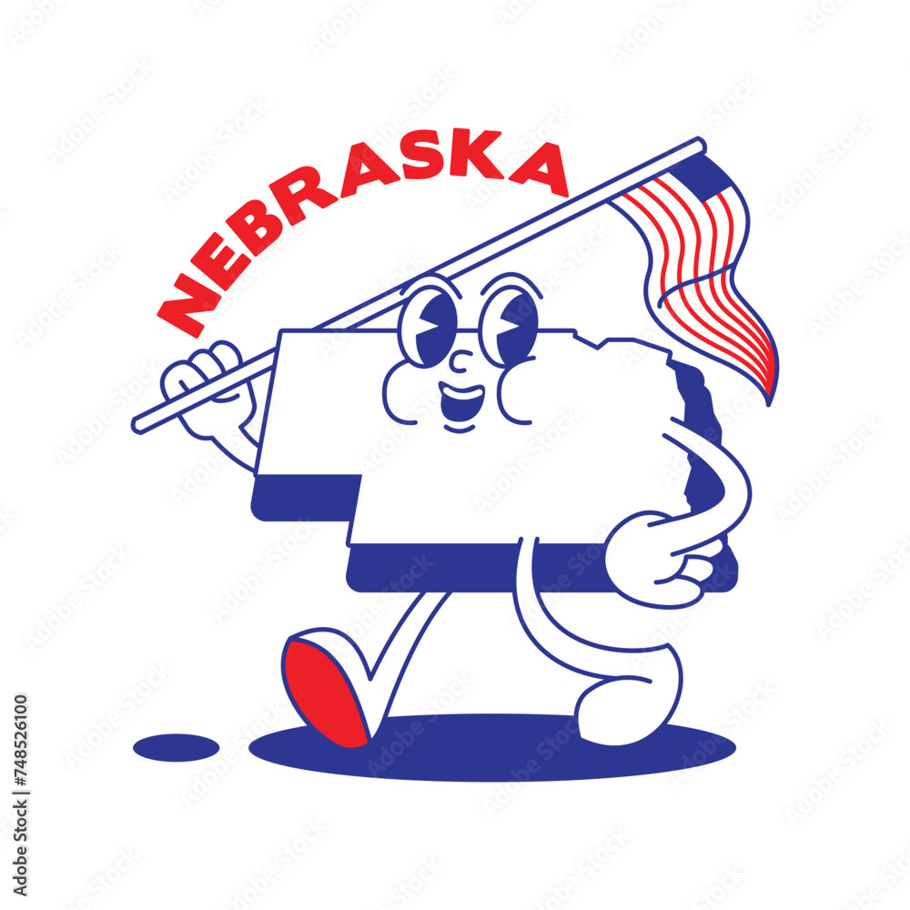 Nebraska State retro mascot with hand and foot clip art. USA Map Retro ...