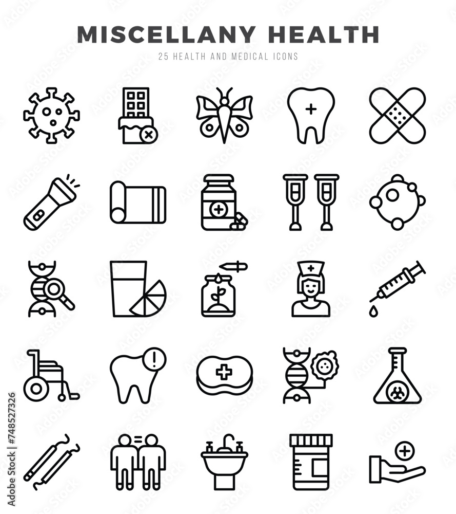 MISCELLANY HEALTH Lineal icons collection. Lineal icons pack. Vector illustration vector de ...