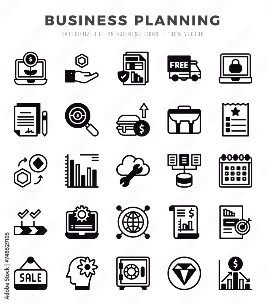 Business Planning Icons Pack. Lineal Filled icons set. Lineal Filled ...