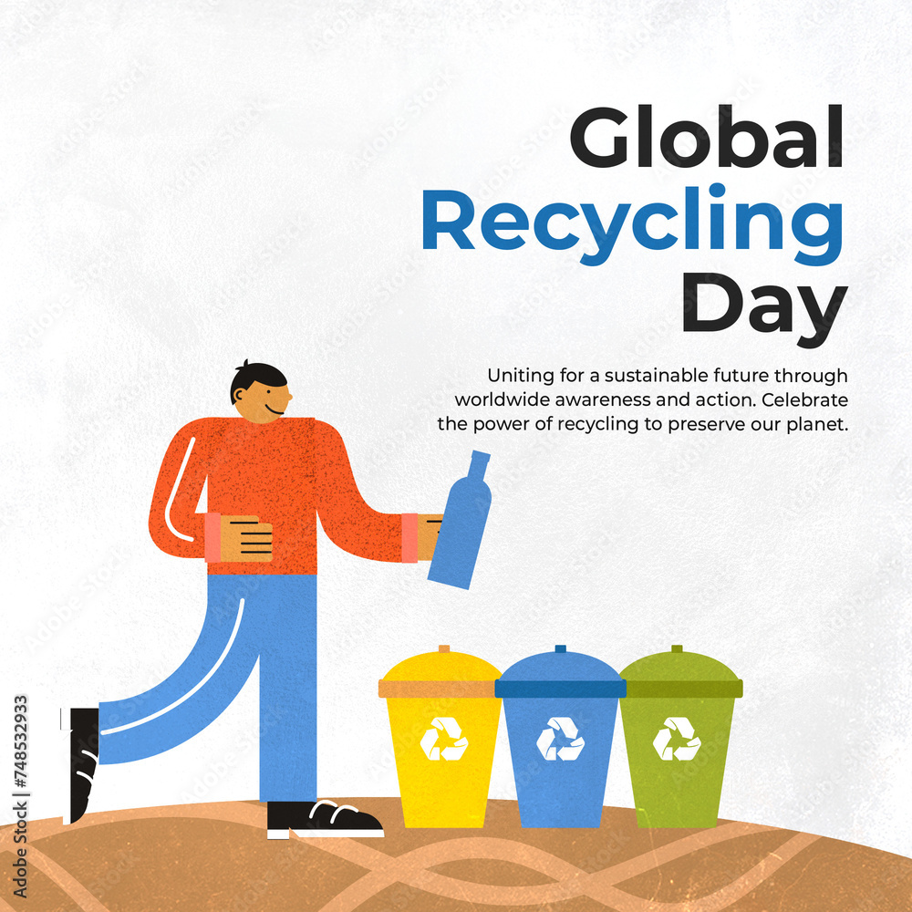 Global Recycling Day card with a white background, featuring recycling ...