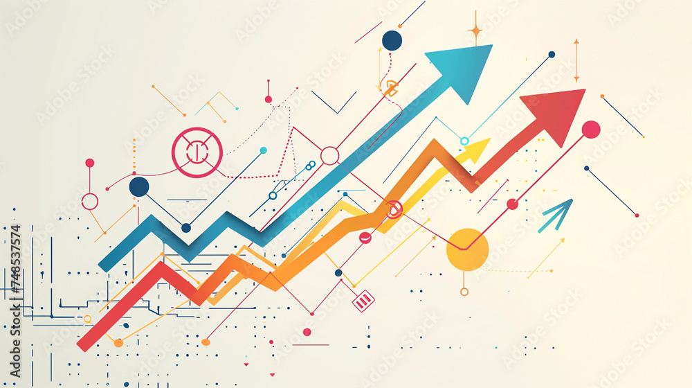 Vector style graphic showing growing ascending arrow trend, with ...