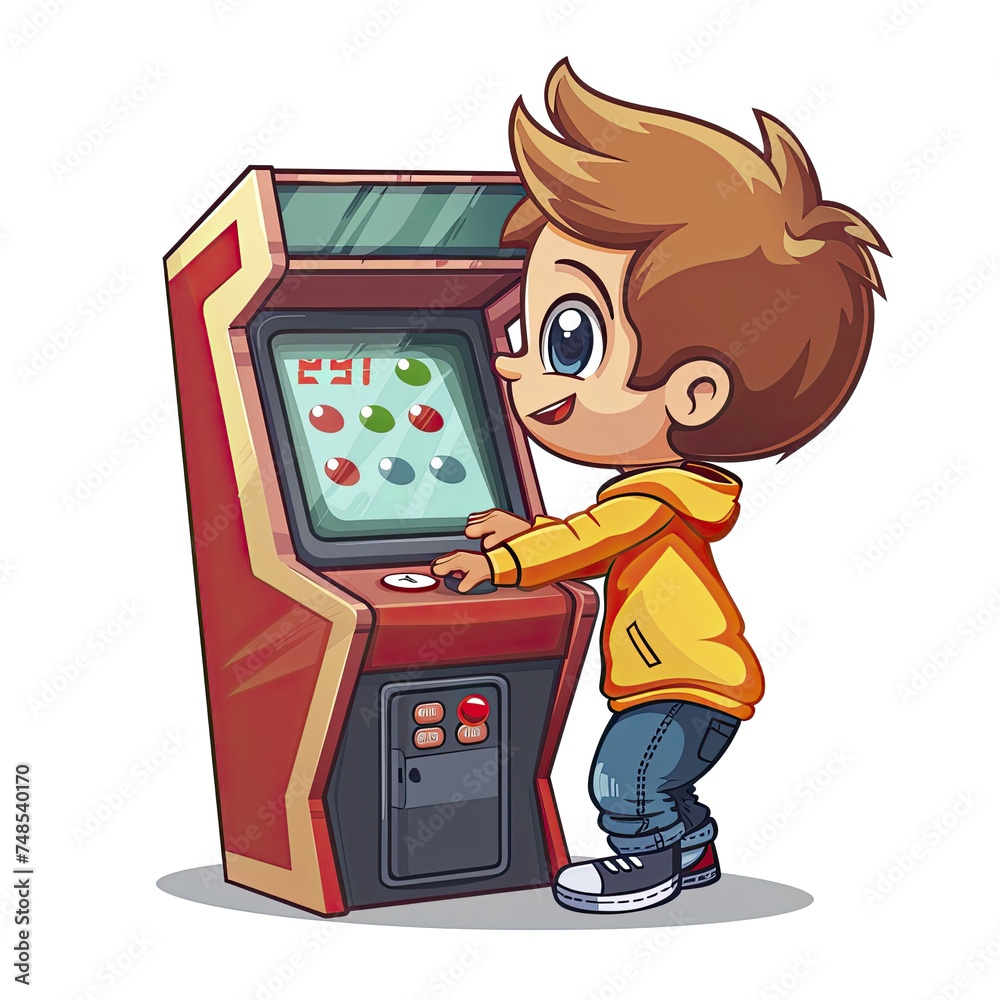 Boy Playing Arcade Machine Game Cartoon, Isolated Transparent ...