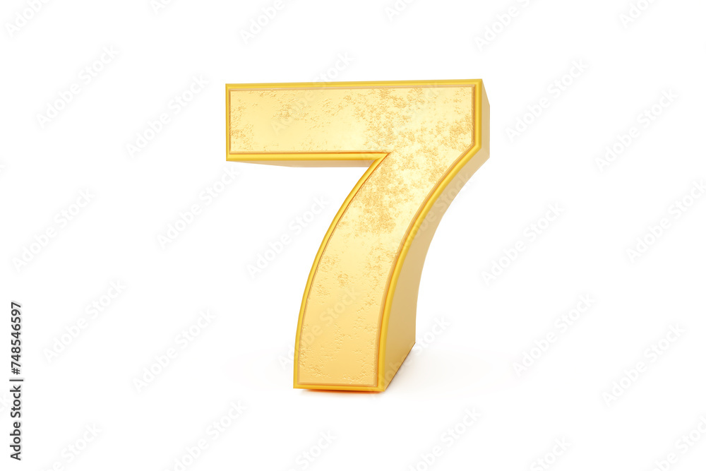 The number seven is in gold - the number 7 is 3D illustrator and render ...