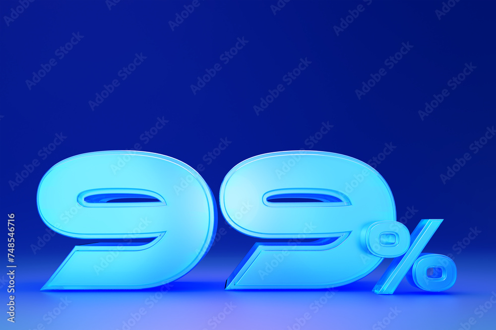 Ilustracja Stock: Ninety nine percent number icon in hot glossy blue on ...